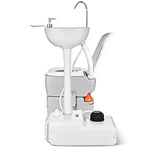 YITAHOME Portable Sink and Toilet, 17 L Hand Washing Station & 5.3 Gallon Flush Potty,for Outdoor,Camping, RV, Boat, Camper, Travel,Grey white