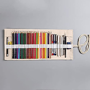 DIYOMR 24/36/72 Slots Pencil Wrap Pencil Rolls, Artist Colored Pencils Roll Up Bag Short Brushes Pouch Case Pencils Organizer for Drawing Coloring and Sketching (Trees, 72slots)