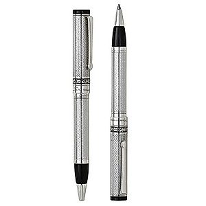 Xezo Tribune Solid 925 Sterling Silver Diamond-Cut Serialized Ballpoint Pen. Only 300 Pieces Made (Tribune 925 SS BP)