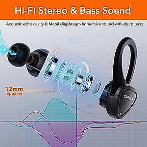 comiso E8 Wireless Earbuds, Bluetooth 5.3 Headphones with Punchy Bass, Built in ENC & Active EQ, Touch Control, 70H Playtime, Ear Buds Wireless Bluetooth Earbuds with Soft Hooks - Black