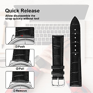 TIESOME Quick Release Leather Watch Band, 18mm 20mm 22mm Leather Watch Strap, Valentine's Day Gifts for Him or Her (22mm, Black)