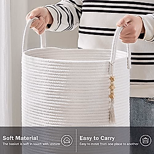 YOUDENOVA Cotton Rope Laundry Hamper Basket, 58L Tall Woven Collapsible Baskets for Blanket Organizing Clothes Hamper for Laundry Room Storage