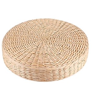 Straw Flat Seat Cushion, Cattail Knitted Cushion Breathable Handmade Straw Mat Round Pouf Tatami Cushion Thicken Floor Cushion Chair Seat Mat for Zen, Yoga, Tea Ceremony, Floor Window, Tatami