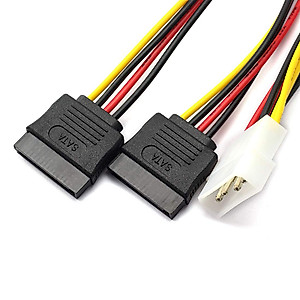 SDTC Tech 4 Pin Male IDE Molex to 15 Pin Female Dual SATA Power Splitter Adapter Cable 18AWG Copper Serial ATA Hard Drive Extension Cable (20cm) - 2 Pack
