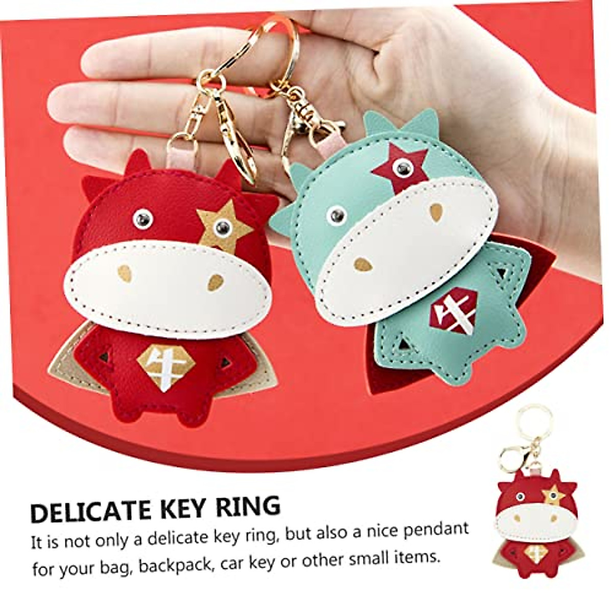 Cabilock 3 pcs Key Chain Animal Keychains Backpack Keychains Keychain for Kids New Year Party Bag Filler Goodbye Keychain Year of ox Keychain Key Decor Calf Key Pendant PU Keychain Alloy