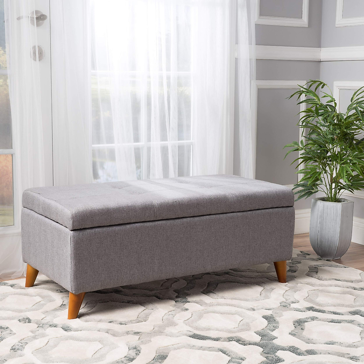 Christopher Knight Home Harper Fabric Storage Ottoman, Grey Dimensions: 19.25”D x 38.00”W x 16.25”H
