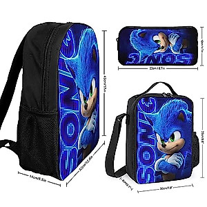 Jpsxnwv 3PCS Game Backpack Set Durable Casual Daypack Bag Cartoon BookBag 17 Inch Backpack with Reusable Lunch Bag Pencil Case for Boys Girls Teens