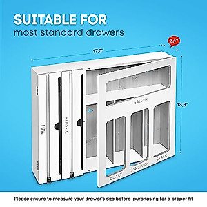 PastelAE Plastic Wrap Dispenser with Cutter & Ziplock Bag organizer,6 IN 1 Bamboo Foil & Plastic Wrap Organizer for Kitchen Drawer,Kitchen Organizers and storage for Gallon,Quart,Sandwich,Snack(White)