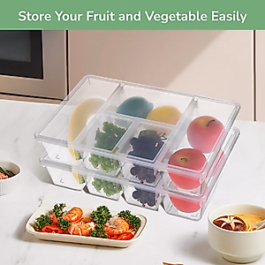 Tideme 2 Pack Divided Veggie Tray with Lid - 5 Compartment Snackle Box Containers for Fridge, Clear Refrigerator Vegetable Food Storage Plastic Organizer Bins for Snack, Fruit, Vegetable, Salad, Meat