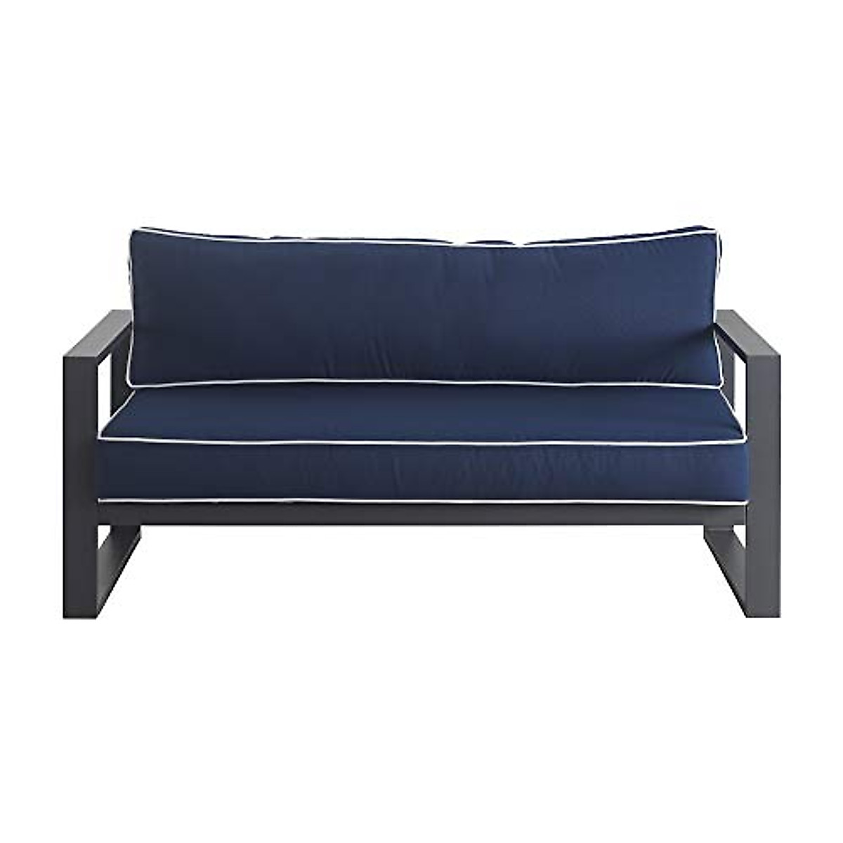 Tommy Hilfiger Monterey Modern Patio Outdoor Furniture Collection, Weather Resistant, Metal Frame, Sofa, Navy Blue & Dark Gray