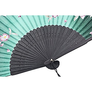 Amajiji® Charming Elegant Modern Woman Handmade Bamboo Silk 8.27" (21cm) Folding Pocket Purse Hand Fan/Chinese Japanese Vintage Retro Style Handheld Folding Fan (Green)