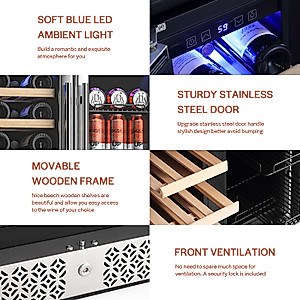 Empava 24 Inch Beverage Refrigerator Wine Dual Zone with Glass Door, Holds 20 Bottles and 72 Cans Built-in and Freestanding Fridge for Beer Soda Drink Bar Kitchen Cabinet, Silver