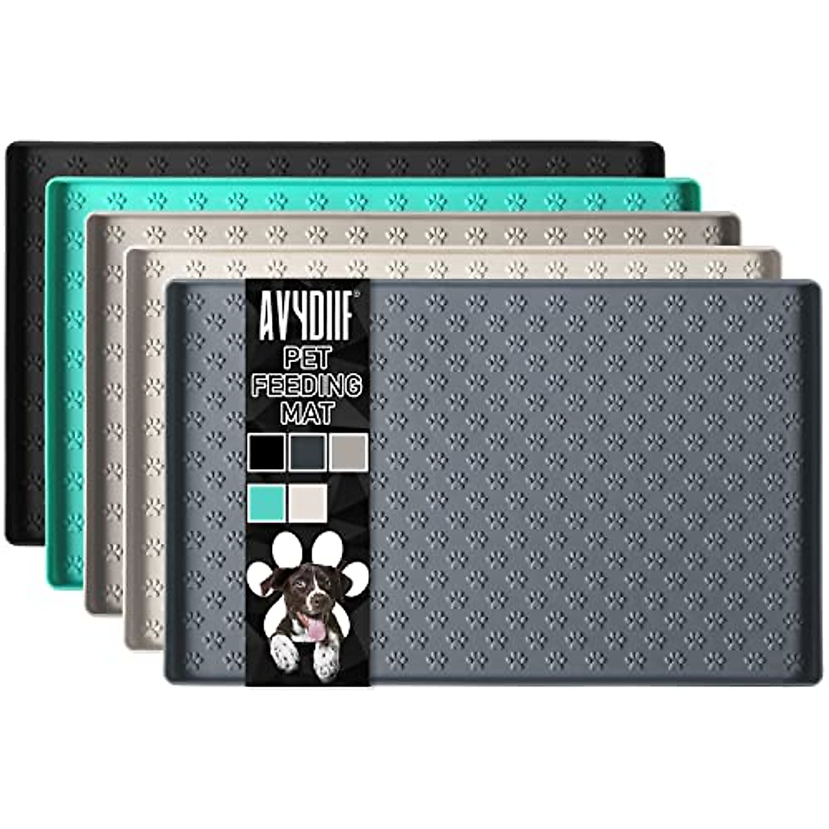 AVYDIIF Silicone Dog Cat Food Mat, Waterproof Slip Resistant Raised Edge Pet Feeding Mats, Pet Bowl Mat Anti-Messy and Prevent Spill on Floor, Dishwasher Safe(L: 24" X 16", Grey)