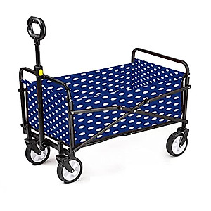 Collapsible Wagon Cart Seamless White Polka dots Navy Foldable Utility Wagon Large Capacity Garden Cart with Push Bar for Beach Camp Outdoor Shopping