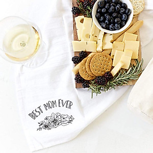 The Cotton & Canvas Co. Best Mom Ever Soft and Absorbent Kitchen Tea Towel, Flour Sack Towel and Dish Cloth, for Her
