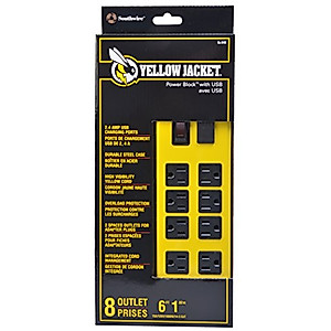 Yellow Jacket 5148 Modern 8-Outlet Metal Power Block with 2 USB Ports; Yellow