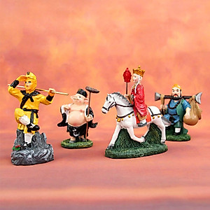 LWZ 4 Pcs Journey to The West Figurine Set, Resin Monkey King Monk Pig Cute Character Figurine for Miniature Figure Fairy Garden Home DIY Cake Decoration Set
