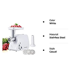 Sunmile Electric Meat Grinder and Sausage Maker - 1HP 1000W Max - Stainless Steel Cutting Blade and 3 Grinding Plates,1 Big Sausage Staff Maker (White)