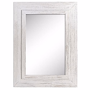 Barnyard Designs 24x32 Whitewashed Wood Farmhouse Wooden Large Rustic Wall Mirror, Bedroom Mirrors for Wall Decor, Decorative Wood, Living Room or Bathroom Vanity, White