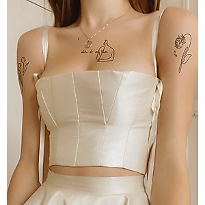 Realistic Temporary Tattoo for Women - 86 Sheets Tiny Small Fake Tattoos, 24 Pcs Inspirational Quotes Words Tattoo, 62 Long Lasting Minimalist Wild Flower Floral Bouquet Leaf Adult Tattoos Stickers (Art Abstract)