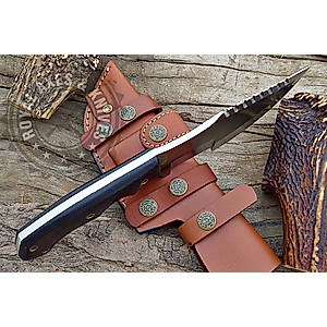 N/AN/A Custom Hand Made Full Tang Carbon Steel Hunting Survival Camping Knife For Man With Blue Makkarta Handle Camping Knife With Leather Sheath