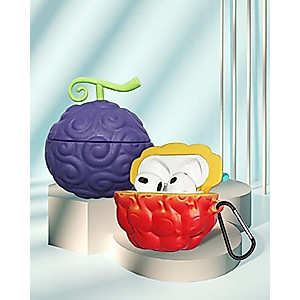 [2Pack] Fruit Cover for AirPods 3 Case Cute 2021 Released,3D Cartoon Silicone Protective Accessories Set Kit for Devil Fruit for AirPods 3rd Generation Case for Boy Girl(Purple&Red Yellow Devil Fruit)