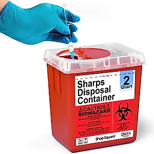 Sharps Containers for Home and Professional Use, 2 Quart Needle Disposal Containers, Syringe Disposal Container Home, Biohazard Containers, Small Sharps Container