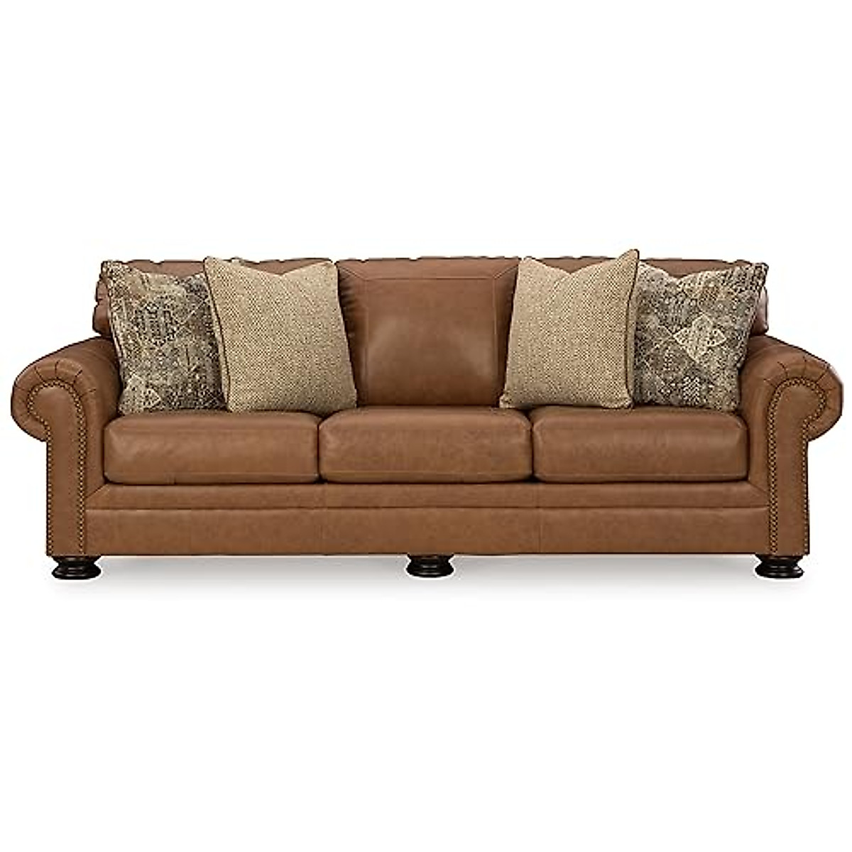 Signature Design by Ashley Carianna Classic Leather Match Sofa with Nailhead Trim, Dark Brown
