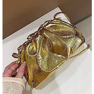 Bisadon Dumpling Pouch Crossbody Bag for Women Soft Clutch Purse Ruched Shoulder Bag Fashion Evening Bag Gold Small