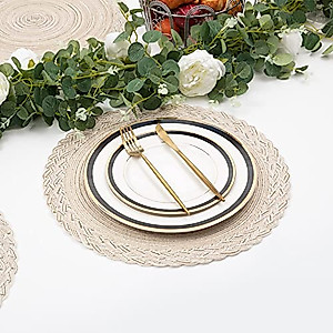 SHACOS Round Placemats Set of 6 Woven Round Table Mats 15 inch Braided Border Washable Cotton Polyester Circle Place Mats, Ivory