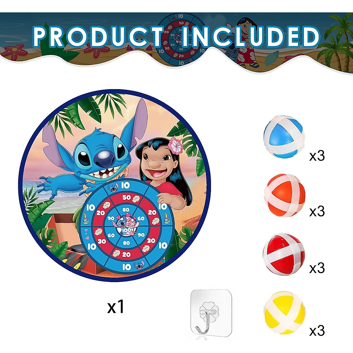 VDESFUEBY Cartoon Birthday Party Supplies- 26in Board Game 12 Sticky Balls and Hooks Party Favors Gifts Indoor Outdoor Kids Sports Game