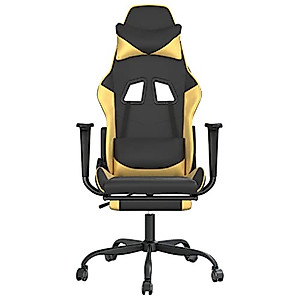 Higsose PC Gaming Chair with Footrest Black and Gold Faux Leather 26"x22"x(47.4"-51.6") Bedroom Adjustable Backrest and Height Computer Chair Home Office Chair with 360 Degree Swivel Design
