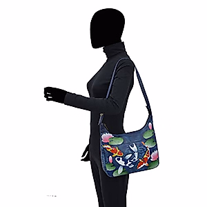 Anna by Anuschka Women's Women s Genuine Leather Medium Shopper Bag, Koi Fish Blue, One Size US