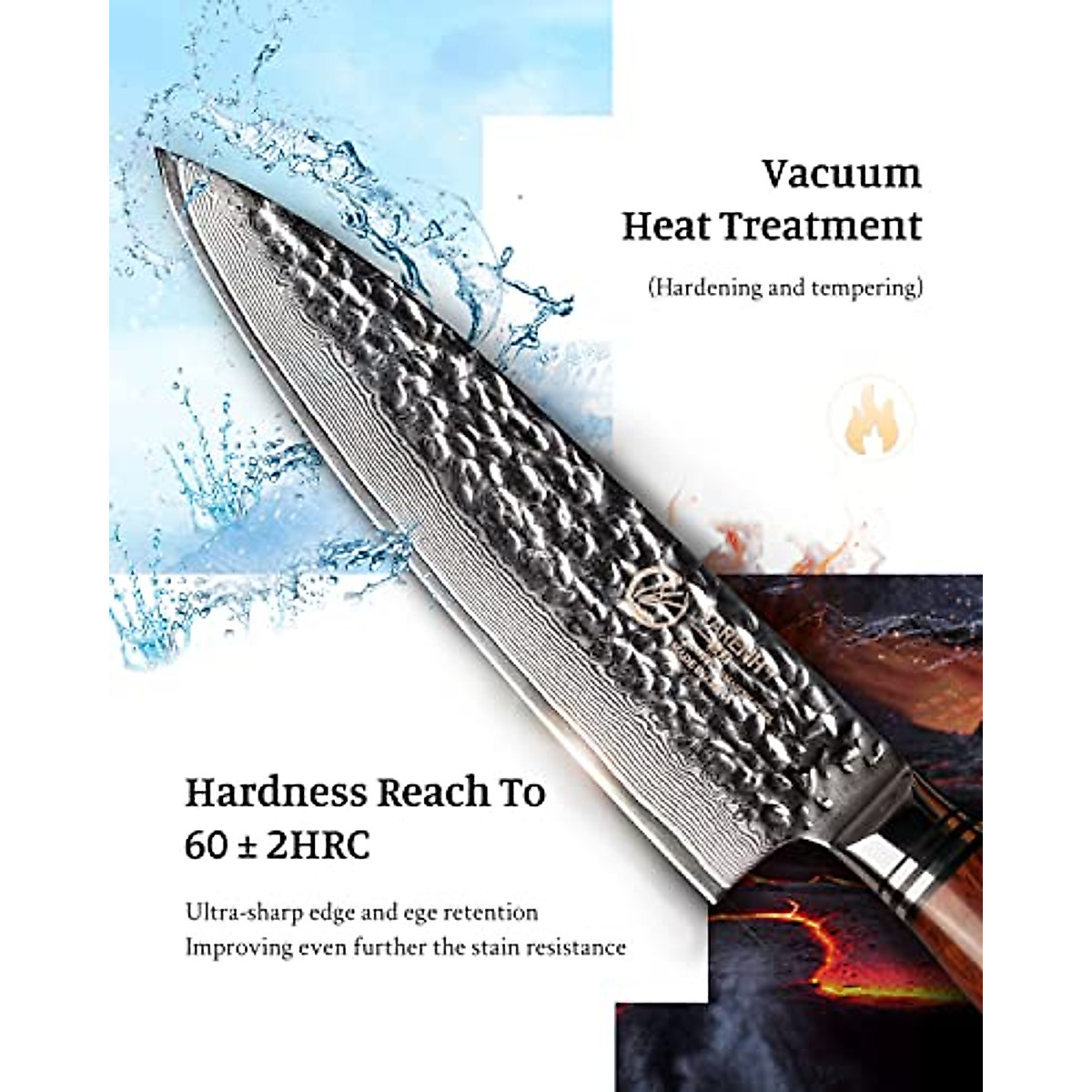 YARENH Chef Knife 8 Inch with Wood Sheath, Japanese Damascus High Carbon Stainless Steel, Full Tang Sandalwood Handle, Professional Kitchen Knife