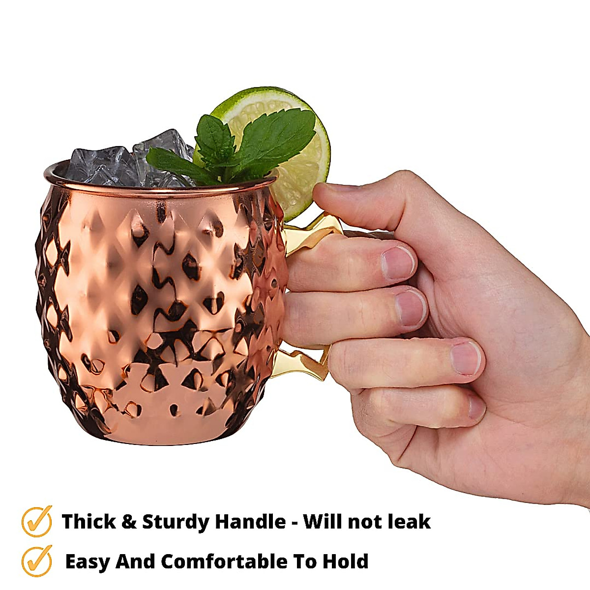 Copper Mugs Moscow Mule Set Of 4 - 18oz Moscow Mule Mugs - Stainless Steel Lining Pure Copper Plated Moscow Mule Cups - Diamond Hammered Design - Moscow Mule Cups Set Of 4 With Straws And Straw Brush
