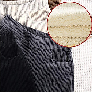 Fleece Lined Corduroy Pants for Women's Winter Warm Sweatpants Plush Sherpa Long Trousers Thick Jogger Pants Brown