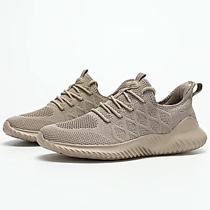 Mevlzz Mens Running Shoes Slip on Tennis Walking Sneakers Casual Mesh Breathable Lightweight Work Sport Shoes Khaki