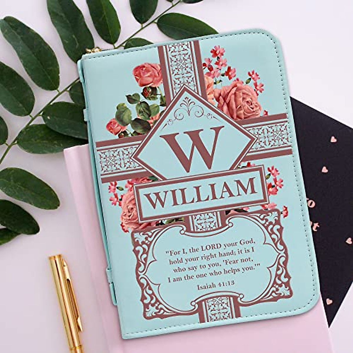 9.6x6.6 Inch Personalized Bible Cover, Custom Bible Cover – Personalized Leatherette Bible Cover and Carrying Case with Handle, Womens Bible Case - Teal (Design 3)