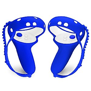 Full Grip Cover Compatible for Oculus Quest 2 Touch Controller with Adjustable Anti-Fall Backhand Starp and Wrist Hand by X-Super Home (Blue)