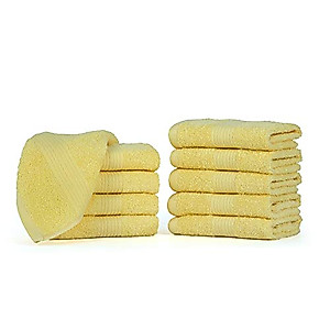 Ample Decor Wash Cloths Pack of 10, Oeko Tex Certified 600 GSM 100% Cotton Soft Absorbent, Premium Quality Durable Machine Washable, Ideal for Bathroom, Pool, Hotel, Spa – Yellow
