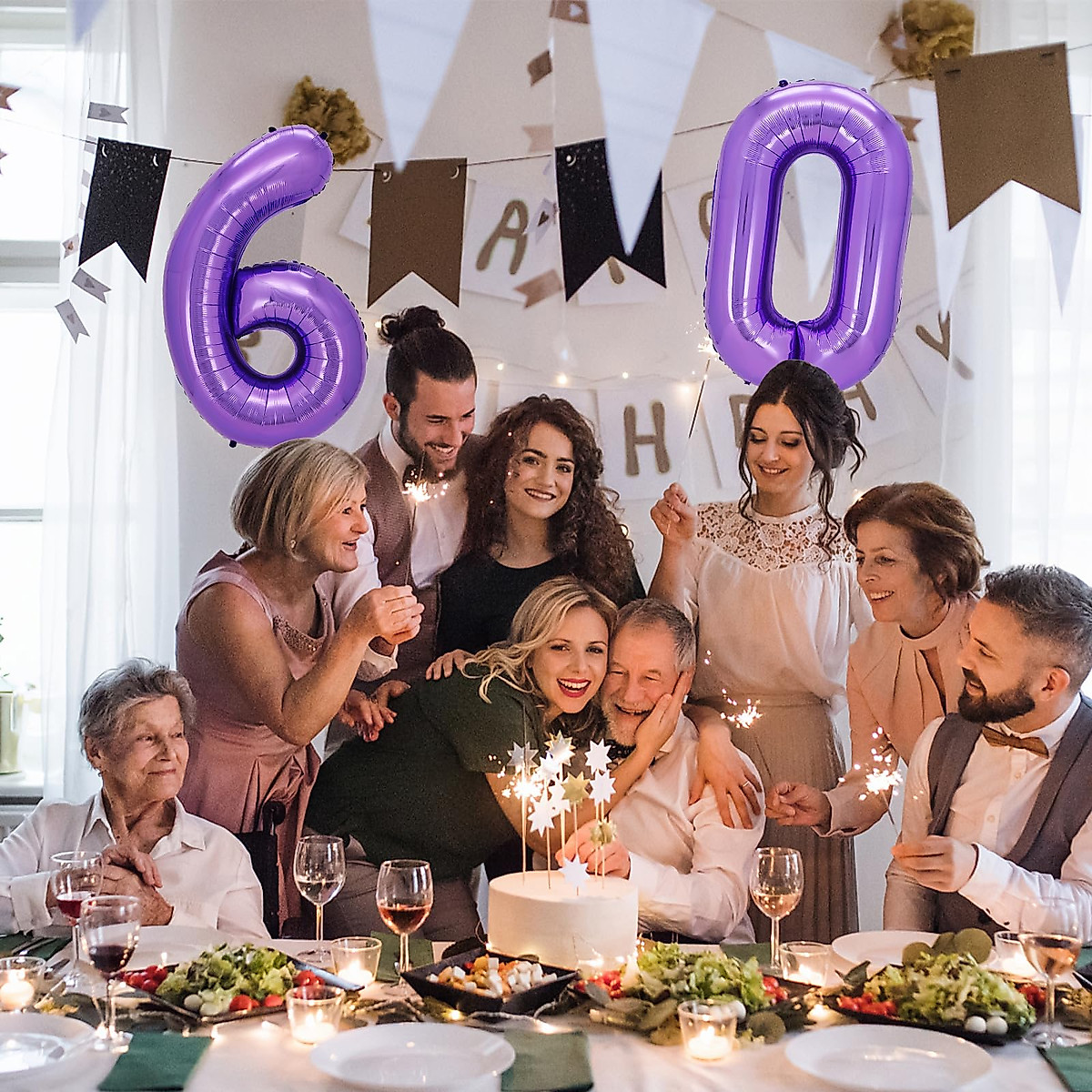 GINZU 40 Inch Purple 60 Number Balloons Big Giant Jumbo Large Number 60 Foil Mylar Balloons for Women Men Purple 60th Birthday Party Supplies 60 Years Old Anniversary Events Decorations