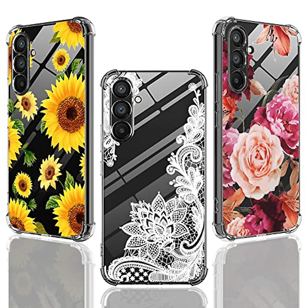 YJROP (3-Pack) for Samsung Galaxy A14 5G Case, Soft Clear TPU [Scratch-Resistant] Drop Silicone Bumper Protection Shockproof Phone Case Cover for Samsung Galaxy A14 5G, Flower