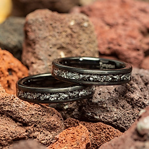 Meteorite Womens Wedding Ring Brushed Black Tungsten | Womens Wedding Band | 4mm Comfort Fit Womens Ring, Gold