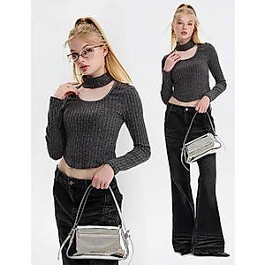 Metallic Clutch Purses for Women Evening Bag Silver Purse Y2k Sparkly Hobo Crossbody bag Shoulder Bag Tote Handbags