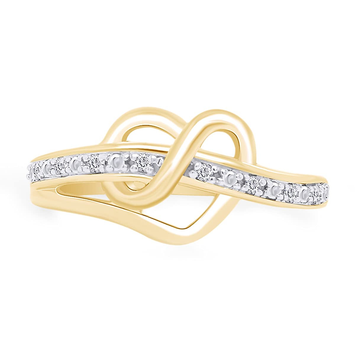 AFFY 1/20 cttw Round Cut Natural diamond 14k Yellow Gold Plated Sterling Silver Diamond Heart Infinity Ring, G-H Color, I1-I2 Clarity Ring Size-6