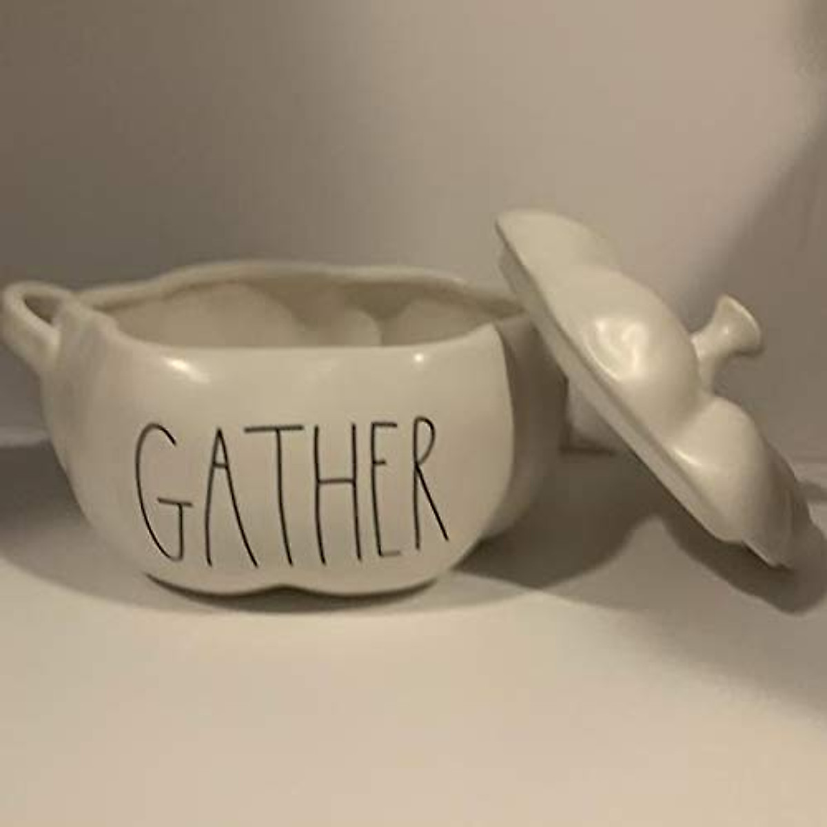 Rae Dunn GATHER Pumpkin Canister and Décor - 7 inch diemeter - 6 inch tall - Halloween Glazed Ceramic