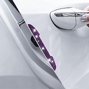 4 PCS Bling Rhinestone Car Door Handle Scratch Protector, Universal for All Cars, Vehicles, SUVs, Car Side Rearview Mirror, Car Door Edge Guard, Car Exterior Accessories for Women Men (Purple)