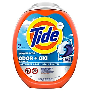 Tide Ultra OXI Power PODS with Odor Eliminators Laundry Detergent Pacs 63 Count For Visible and Invisible Dirt