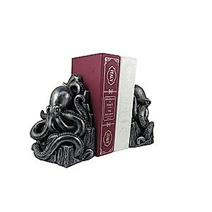 World of Wonders Octopus Bookend | Ocean Decor Decorative Bookends | Kraken Bookend | Pewter Book Shelf Holder | Beach House Decor | Ocean Theme Under The Sea Marine Life Nautical - 7"
