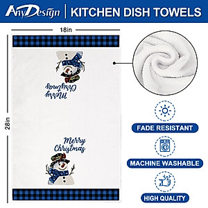 AnyDesign 4 Pack Merry Christmas Kitchen Towel 18 x 28 Inch Blue Black Buffalo Plaids Dish Towel Snowman Truck Xmas Tree Tea Towel Rustic Hand Drying Towel for Cooking Baking